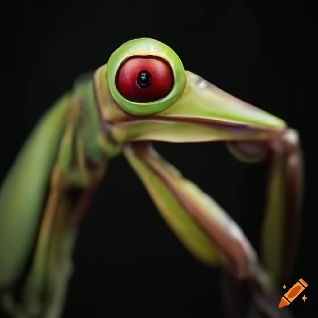 Praying mantis alien insectoid with large eyes and pincer hands in ...