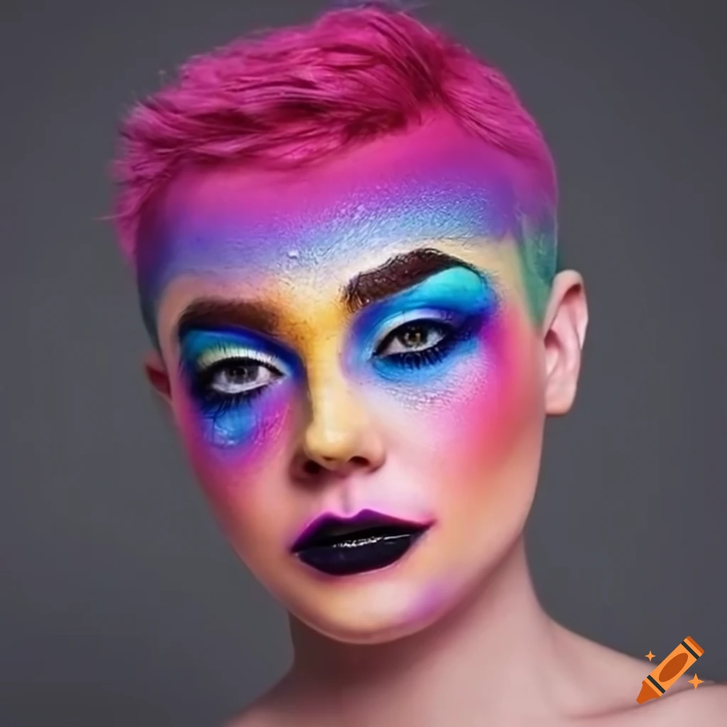 Creative colorful makeup on a man with short spiked up hair on Craiyon