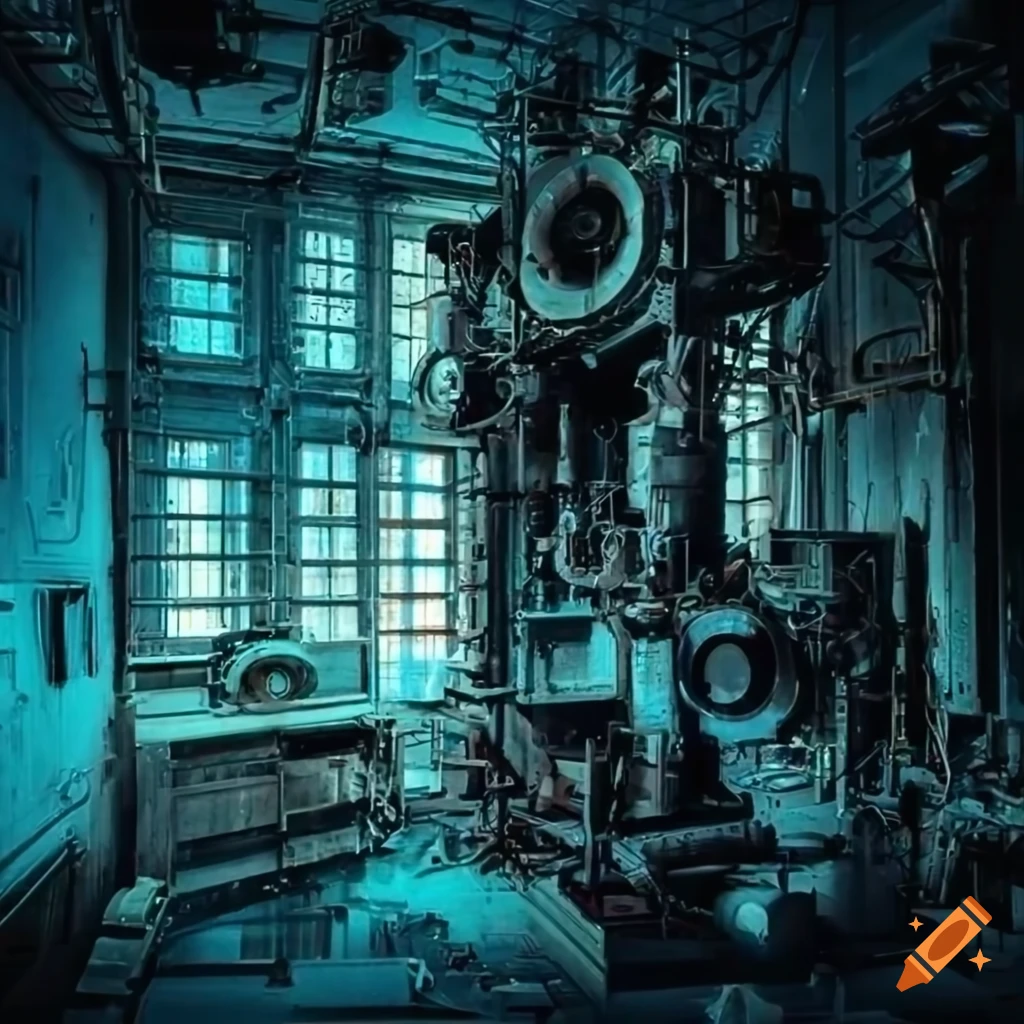 Technical room with mechanical equipment in an old building on Craiyon