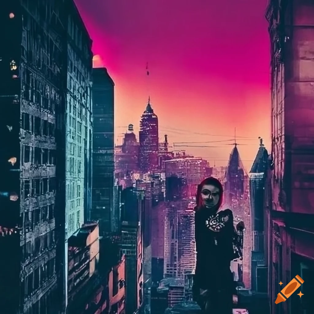 Wide city shot with punk aesthetics on Craiyon