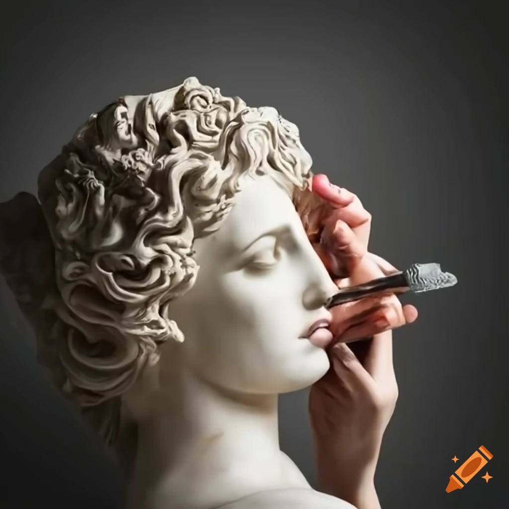 Creative makeup being applied to a greek statue on Craiyon