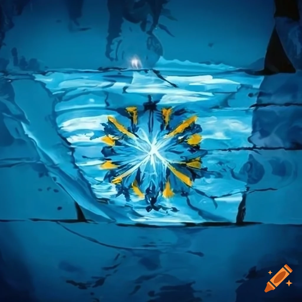 Intricately designed national flag with symbols representing water on ...