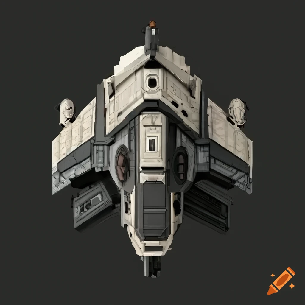 Top-down view space ship in a dark sci-fi setting on Craiyon