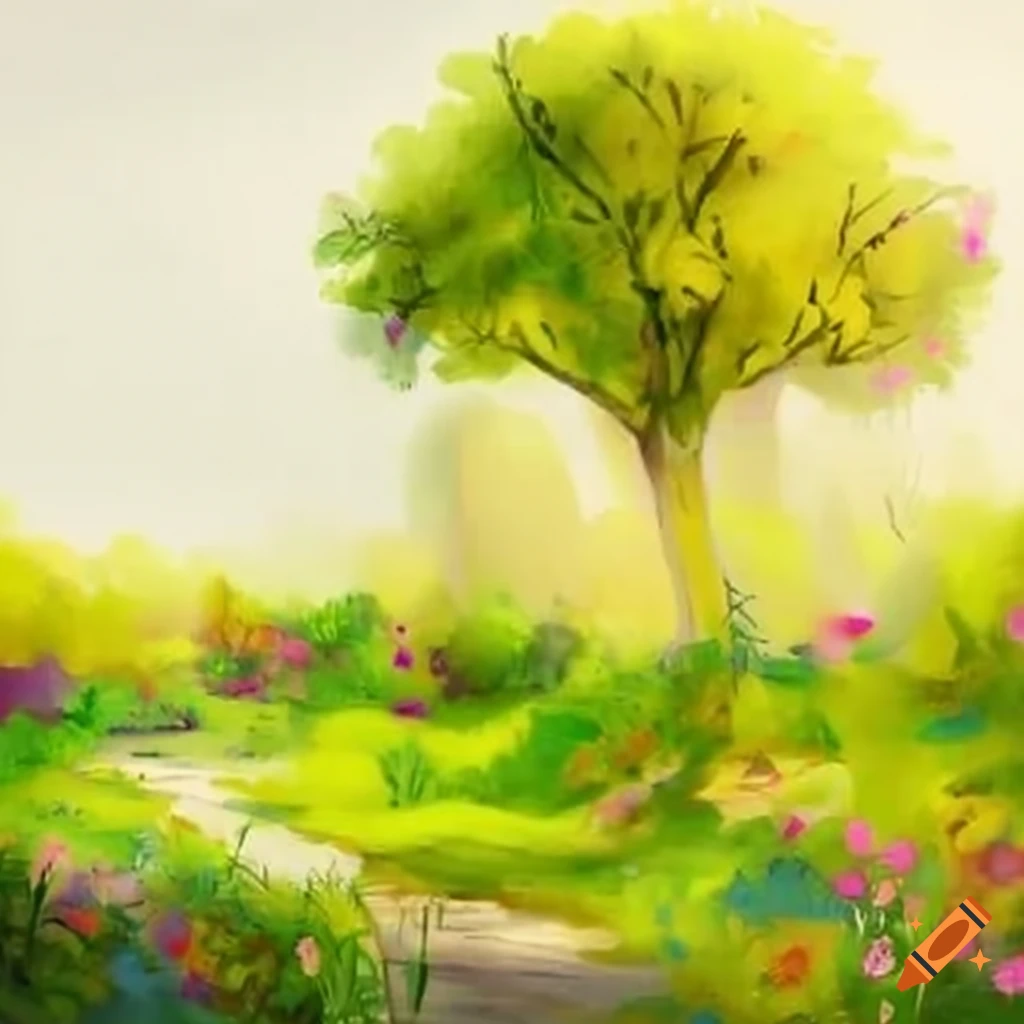 Landscape in the month of may with flowers on Craiyon