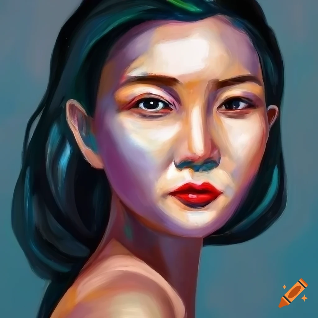 Asian woman in oil portrait with abstract style on Craiyon