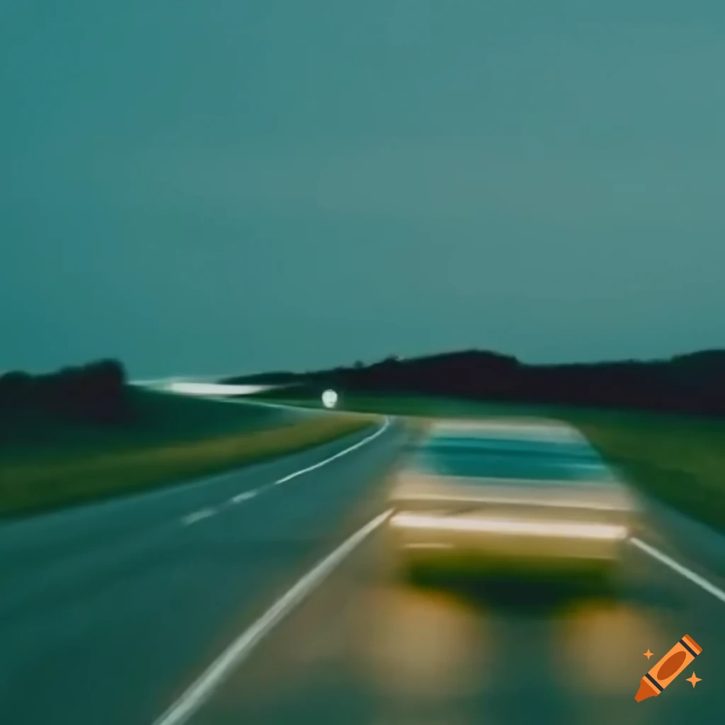 Rap album cover of car speeding down a night road with sunrise in the ...
