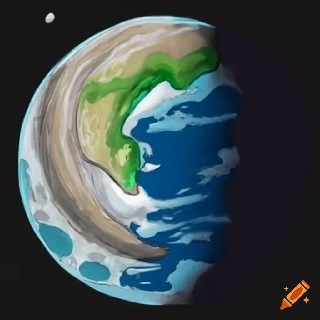 Manga-themed colorized depiction of Earth from the moon with mysterious ...