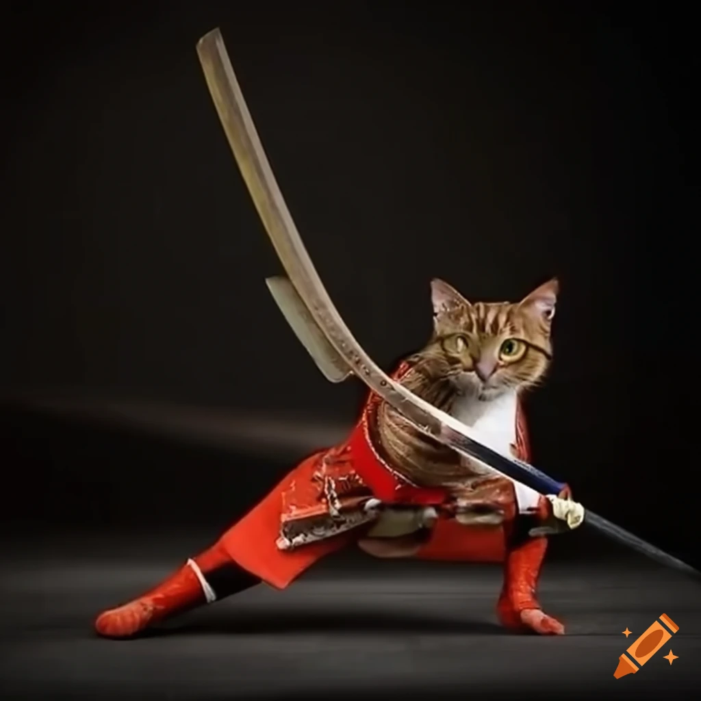 Samurai kitty engaged in a sword fight on Craiyon