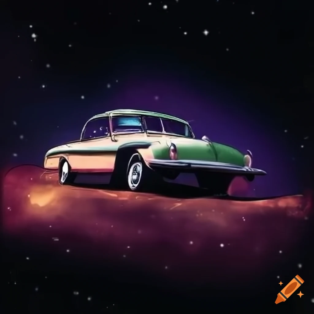 Vintage car floating in outer space on Craiyon