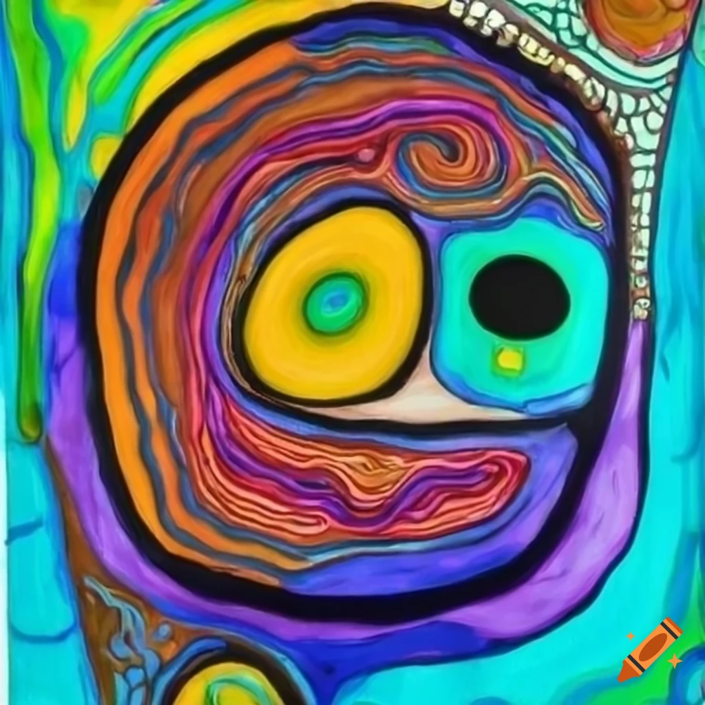 Colorful hundertwasser style vibrant painting in vertical orientation ...