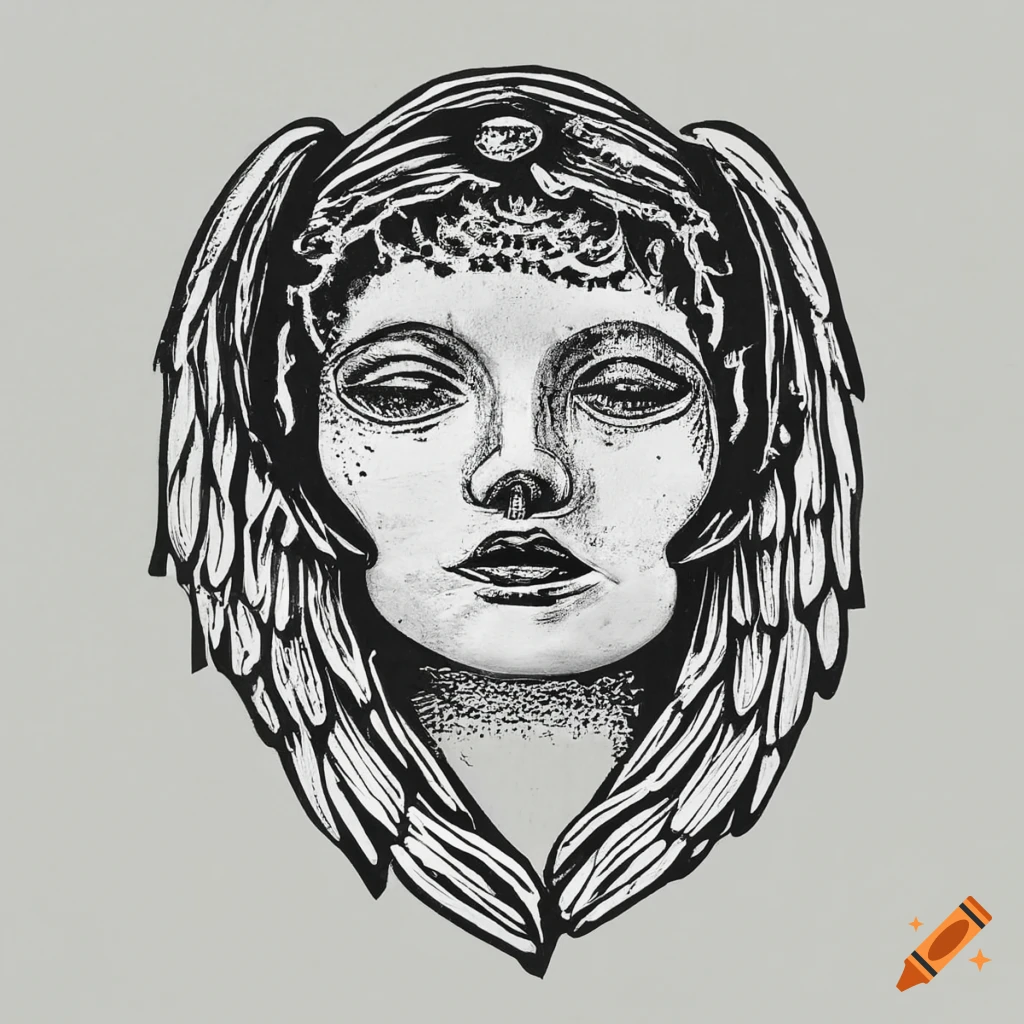 Angel face logo in linocut style on Craiyon