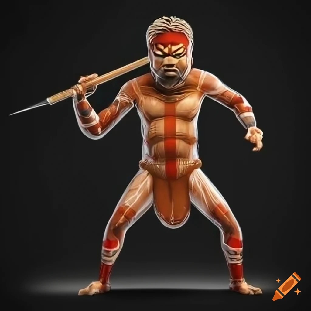 Australian Aboriginal superhero with shield and spear on Craiyon