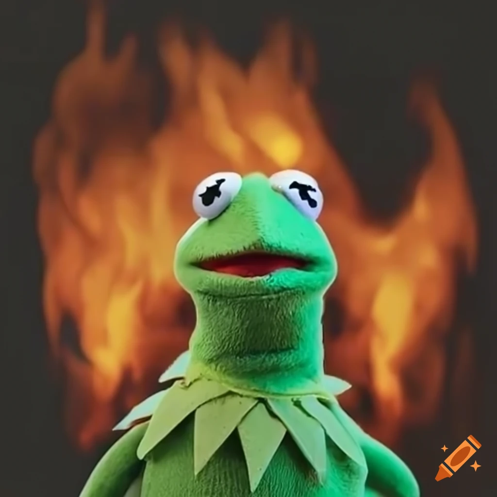 Kermit the Frog with eyeglasses playing a double neck guitar with ...
