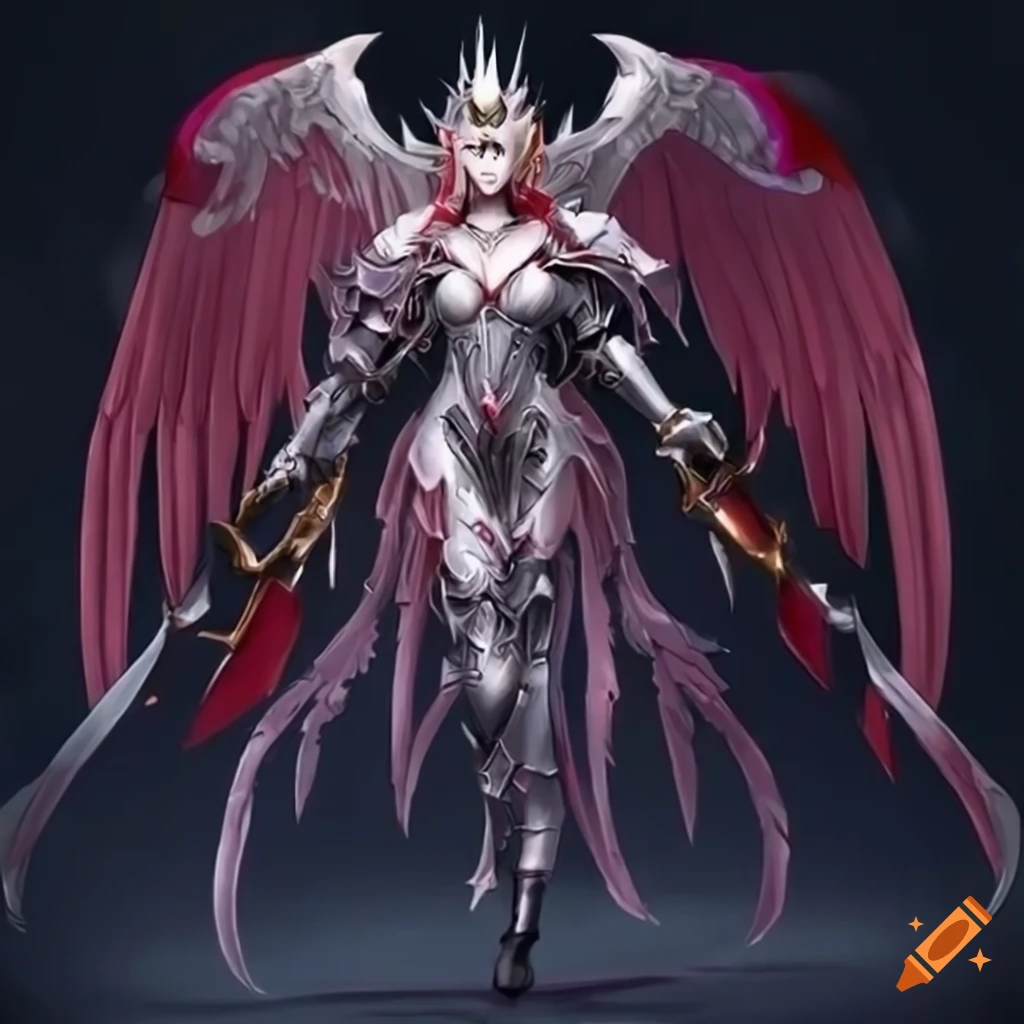 Anime tyrant archangel and evil vampire queen in battle armor on Craiyon
