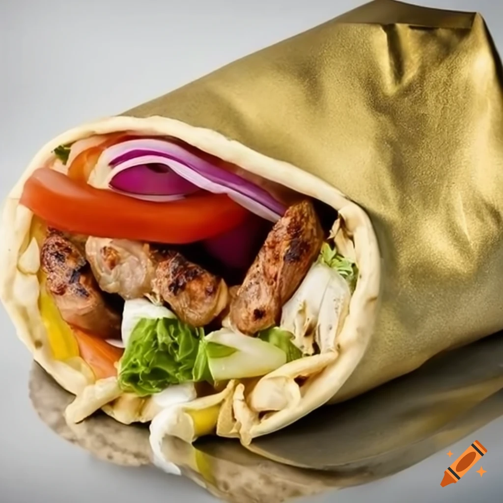 Golden souvlaki wrap on Craiyon