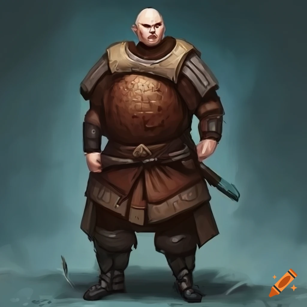 Human fighter in 5th edition D&D gear with friendly expression on Craiyon