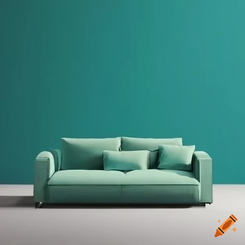 Spacious cold-colored room with a large sofa on Craiyon