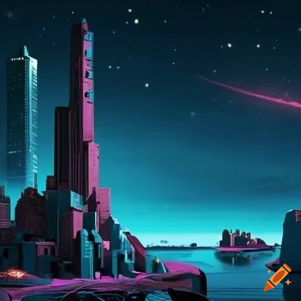 Funky city in space on Craiyon