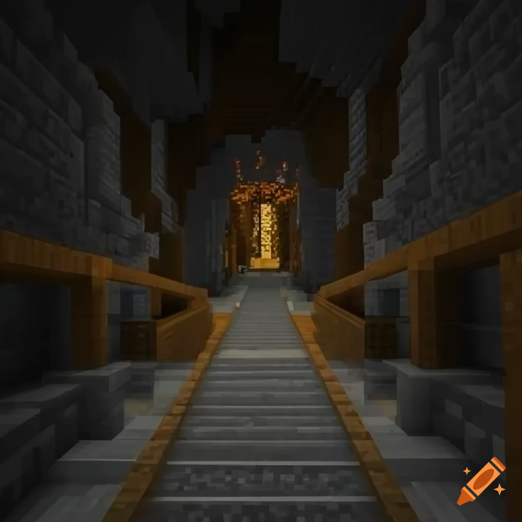 Series of connected platform bridges in a cave in minecraft on Craiyon