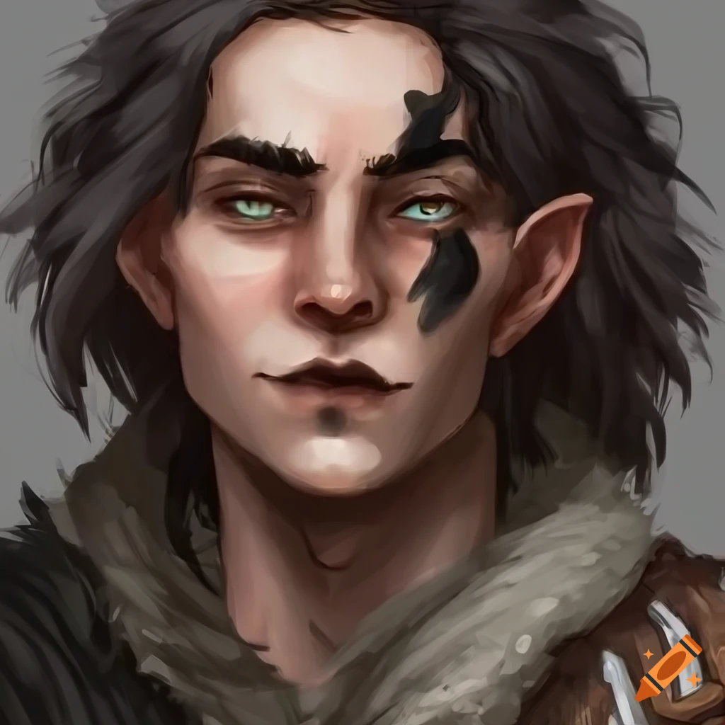 Close-up of a human hunter with messy black hair in dnd style on Craiyon