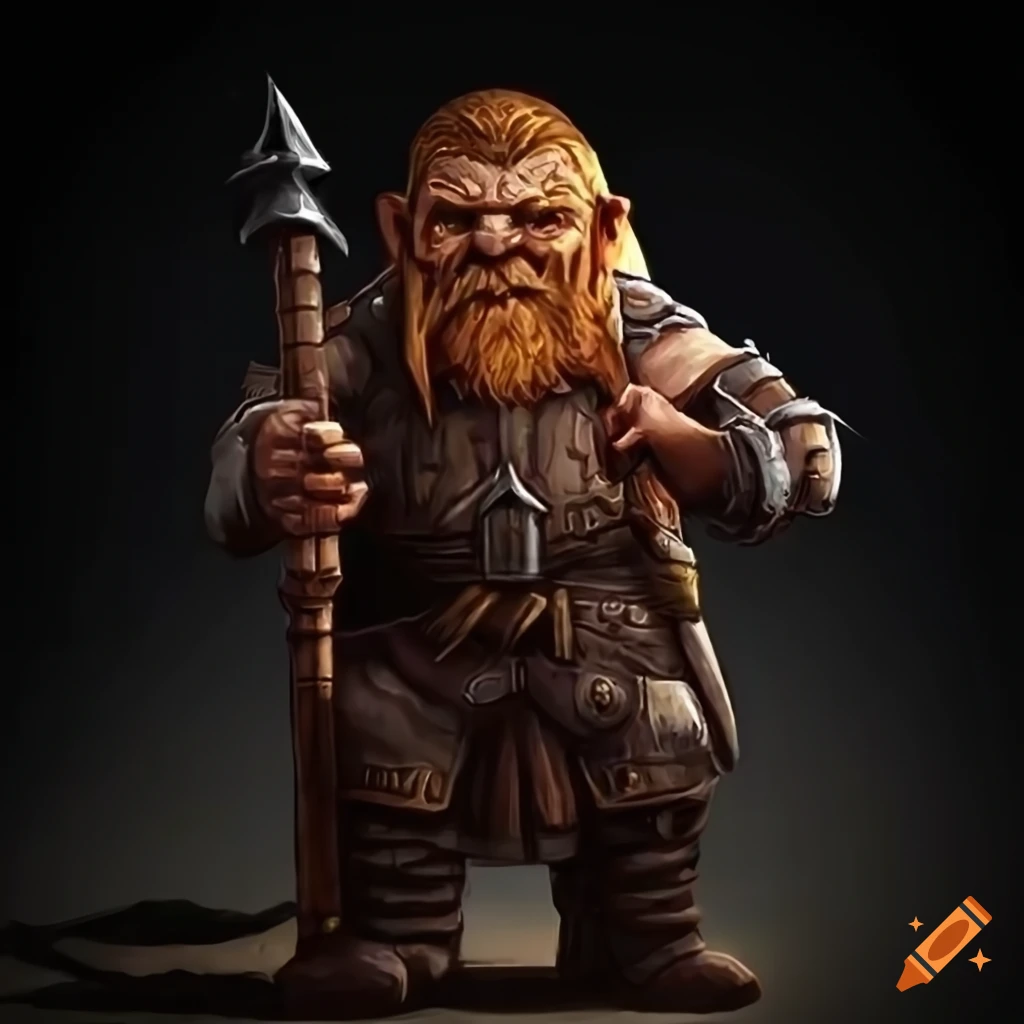 Dwarf prison guard with a spear on Craiyon