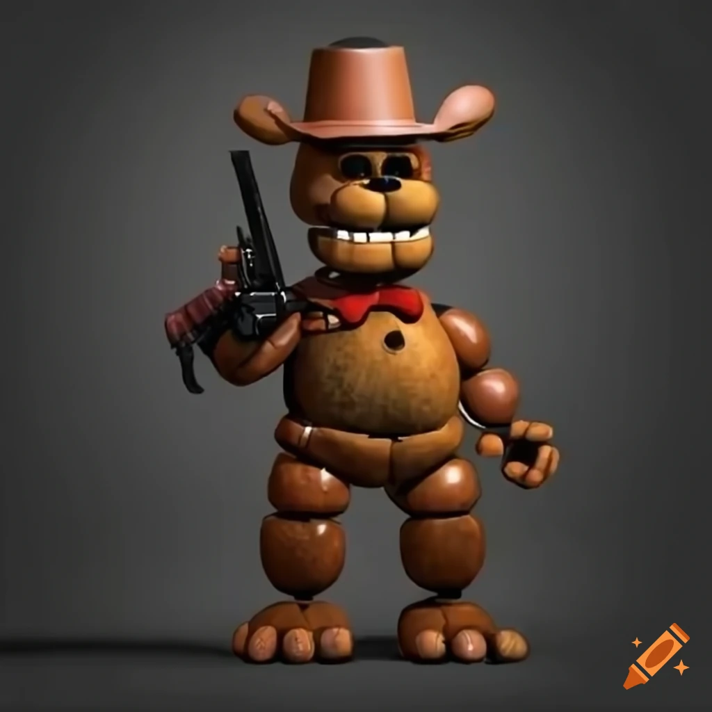 Freddy fazbear in a cowboy outfit with a pistol on Craiyon