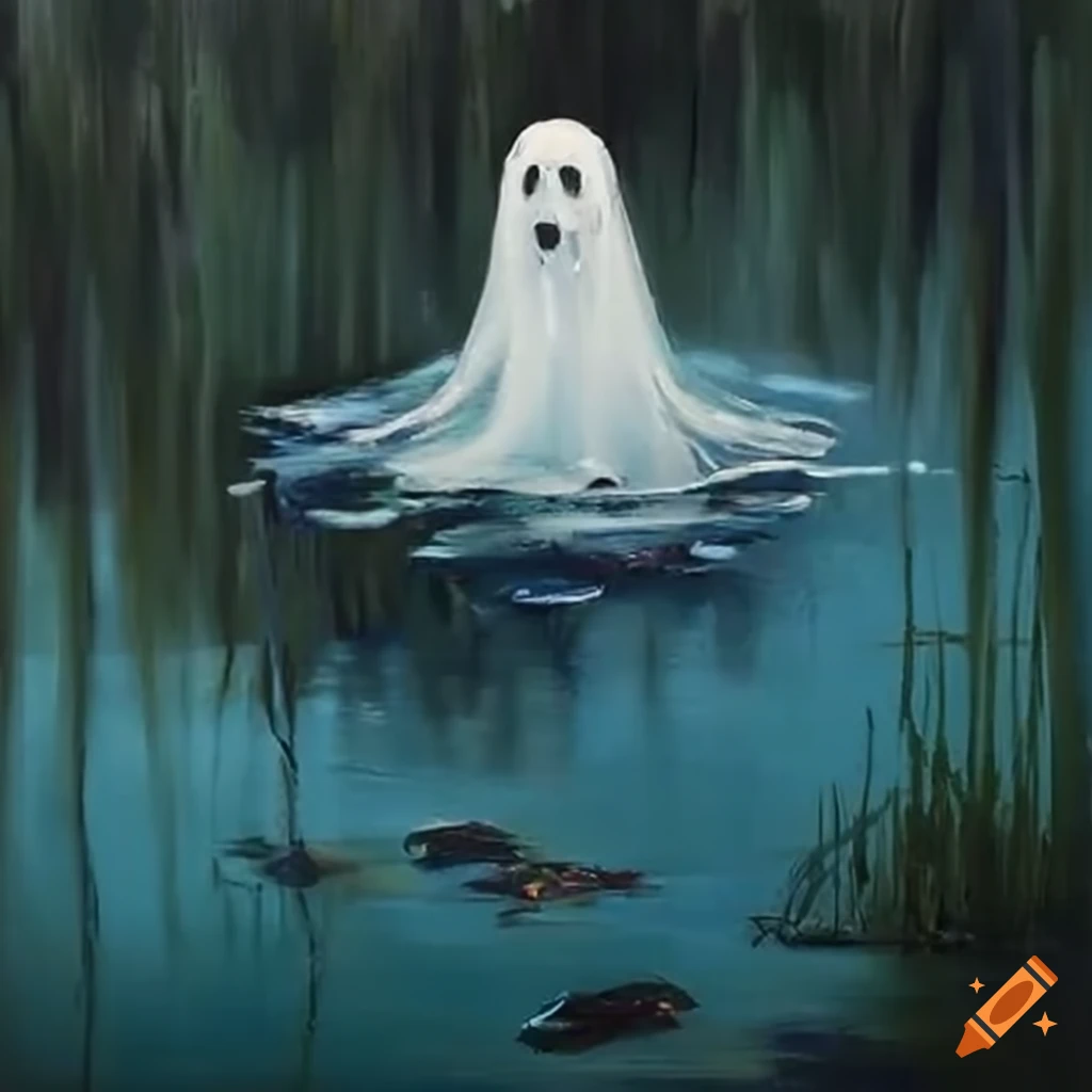 Ghost floating on a pond on Craiyon