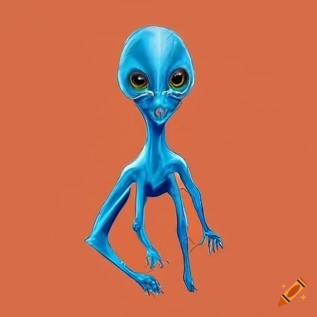 Drawing of a two-eyed alien with slug-like body, white horns, and long ...