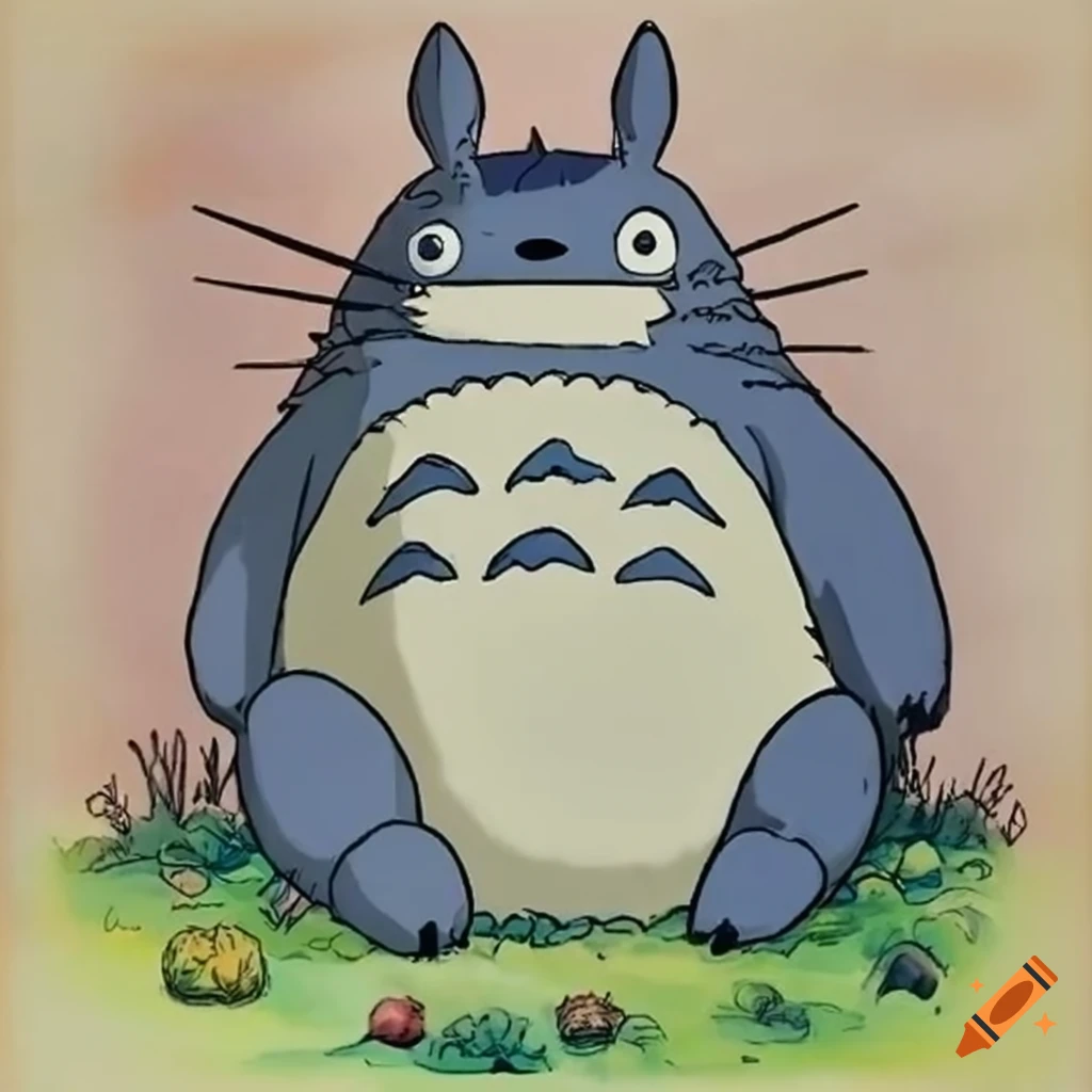 Totoro crying in a comic style illustration on Craiyon