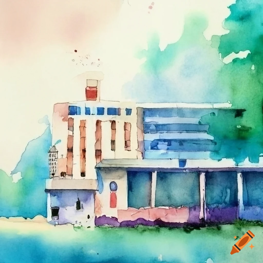 Hospital landscape in watercolor art style on Craiyon