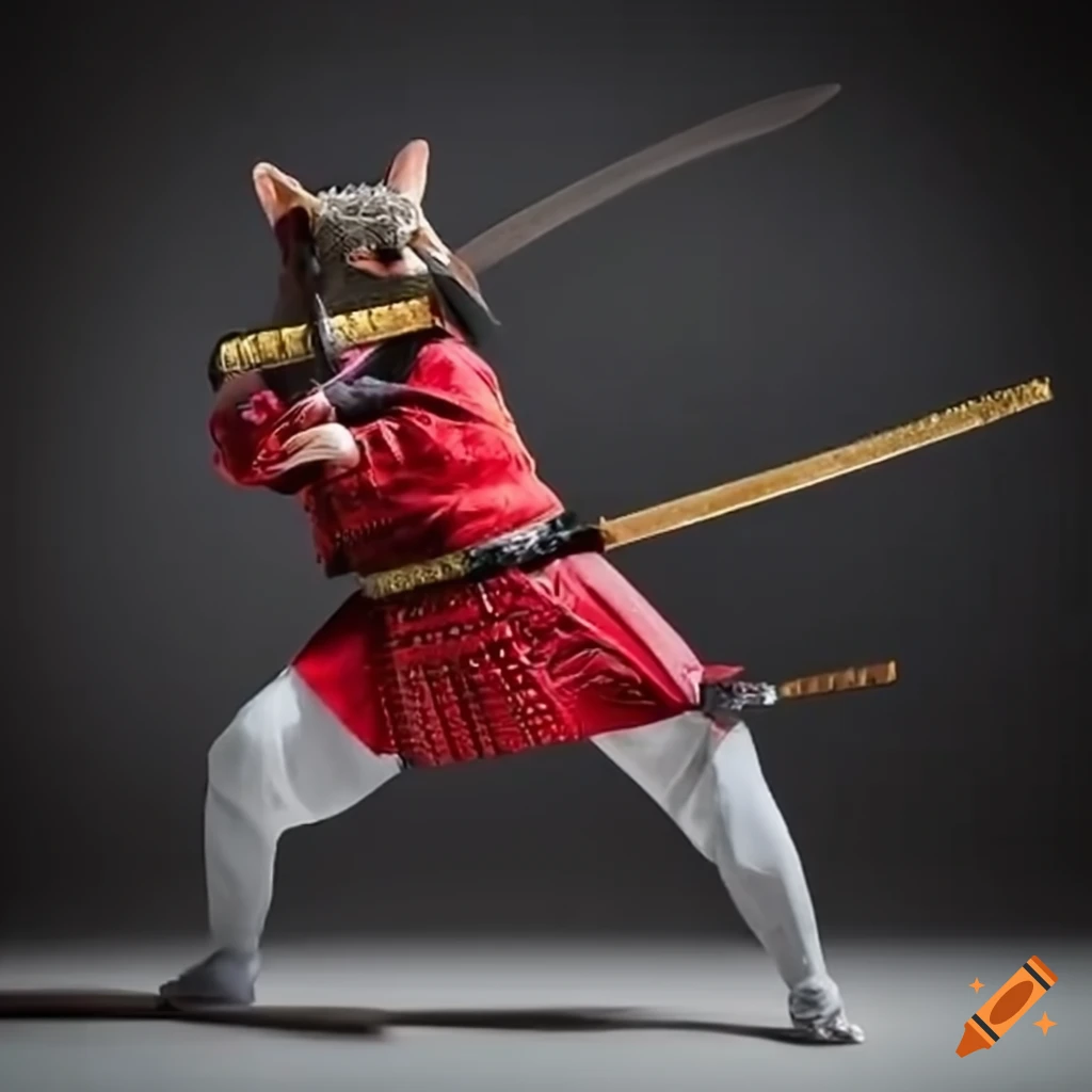 Samurai kitty engaged in a sword fight on Craiyon