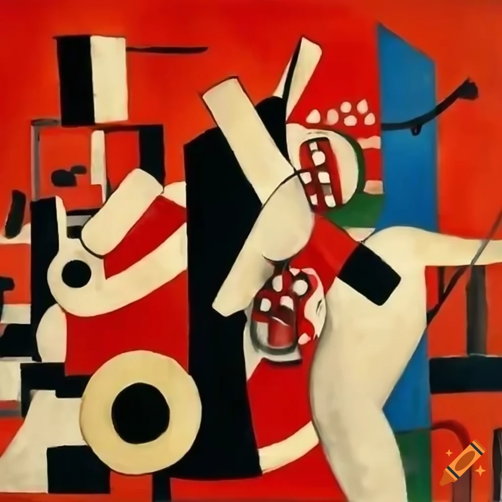 Reinterpretation of fernand leger's the great parade on a red ...