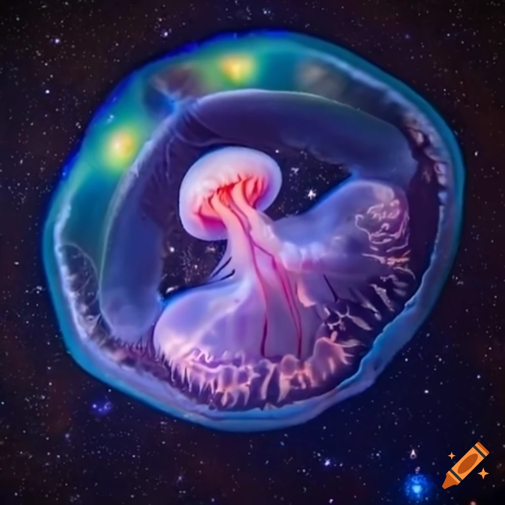 Cosmic jellyfish brain with single eye floating in stars on Craiyon