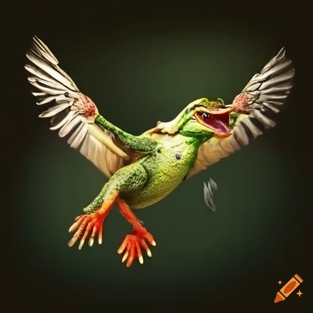 Illustration of a mythical creature with crocodile, frog, and bird ...