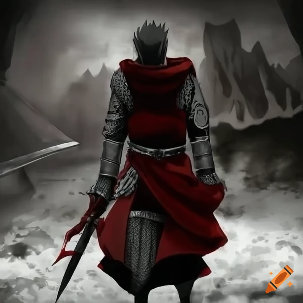 Fusion of itachi anbu and guts in templar knight armor with sword on Craiyon