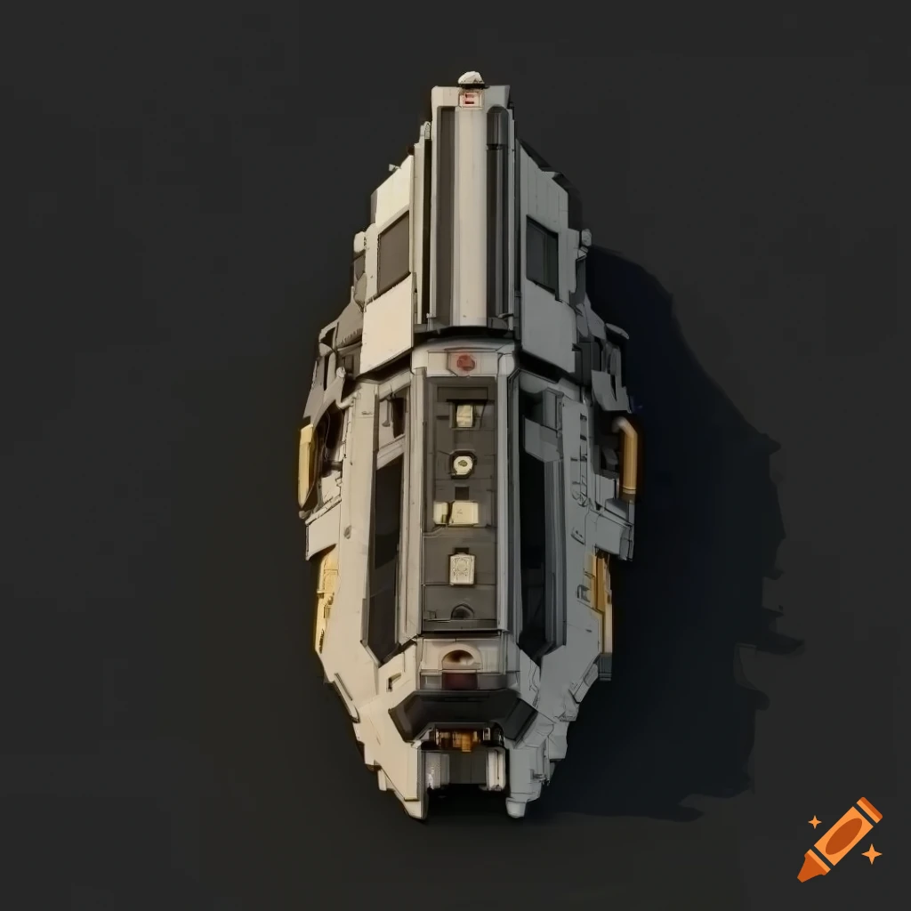 Top-down view space ship in a dark sci-fi setting on Craiyon