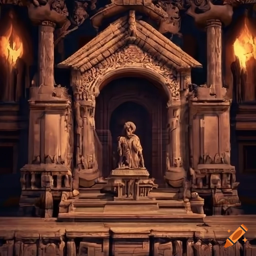 Old fantasy temple with statues in front for dnd on Craiyon