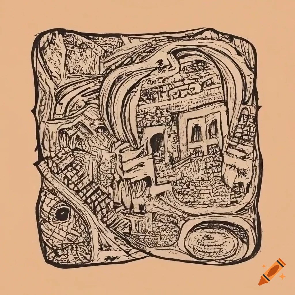 Aerial view of an ancient desert civilization in black and white on Craiyon