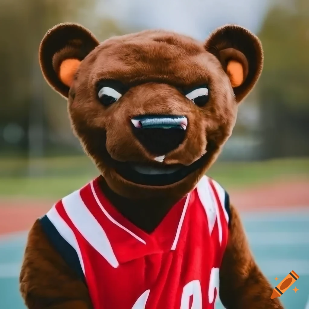 Fossa mascot costume wearing sports jersey at school sports field on ...