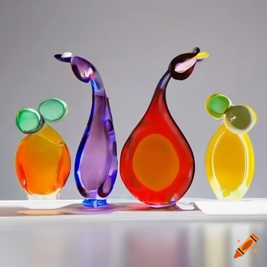 Abstract acrylic fruit figurines on display table on Craiyon