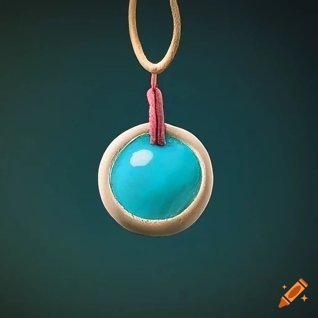 Small round blue stone amulet on a leather strap on Craiyon