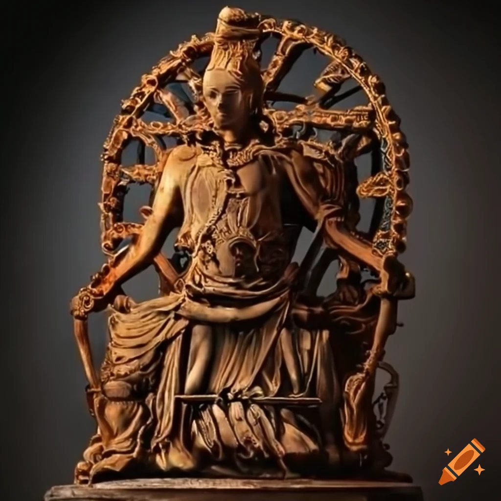 Intricate statue of the karma wheel on Craiyon