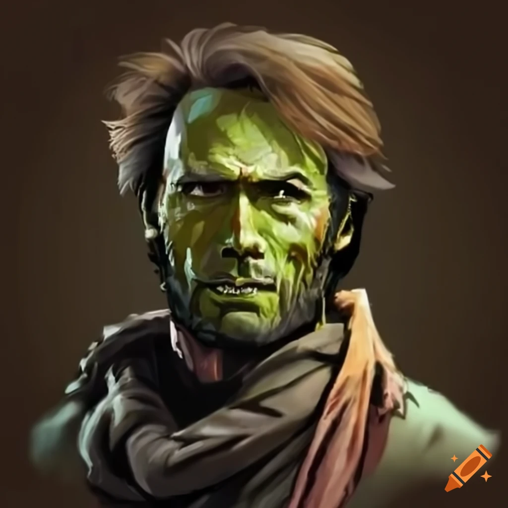 Character portrayal of Clint Eastwood as a half-orc gunslinger on Craiyon