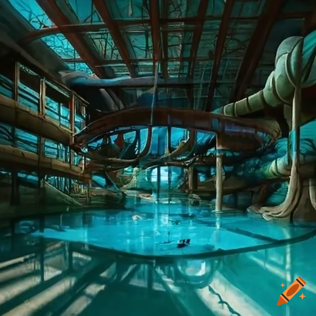 Abandoned indoor water park on Craiyon