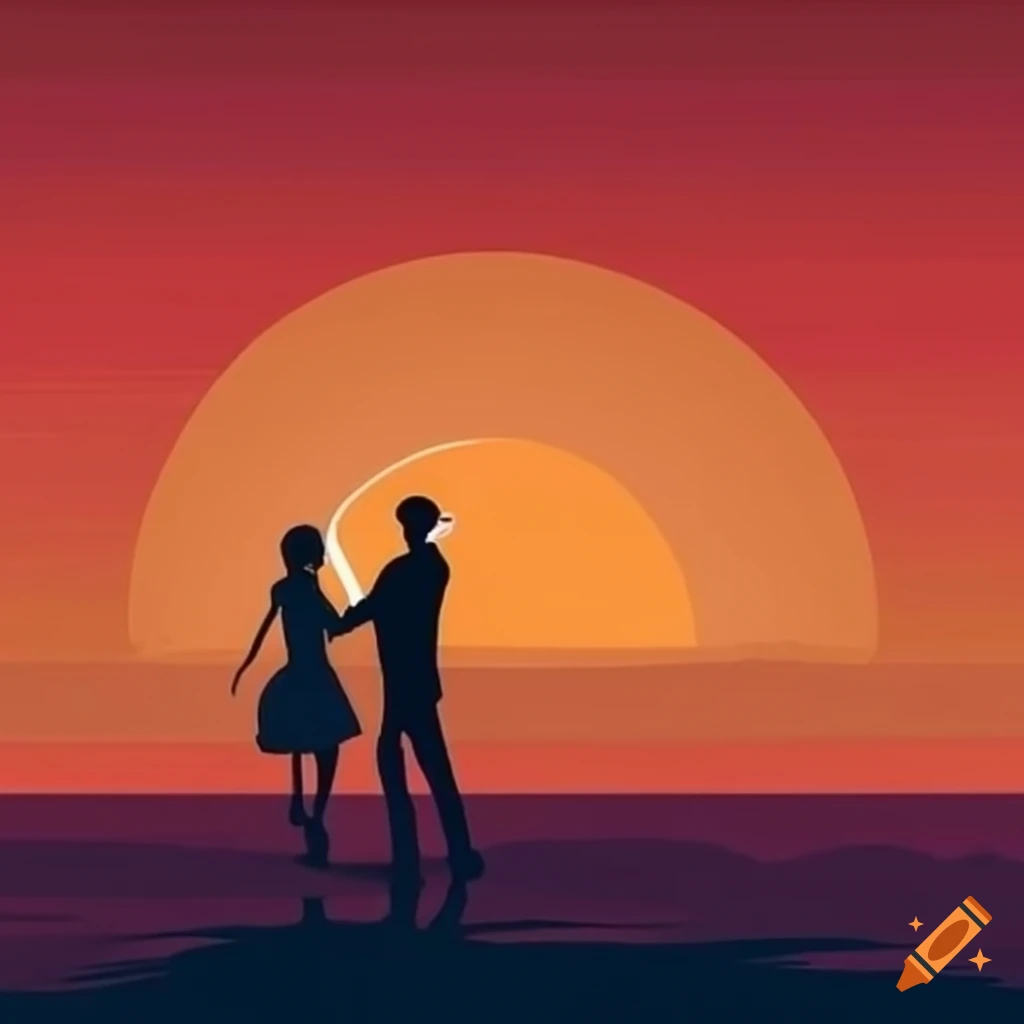 Romantic couple at sunset on Craiyon