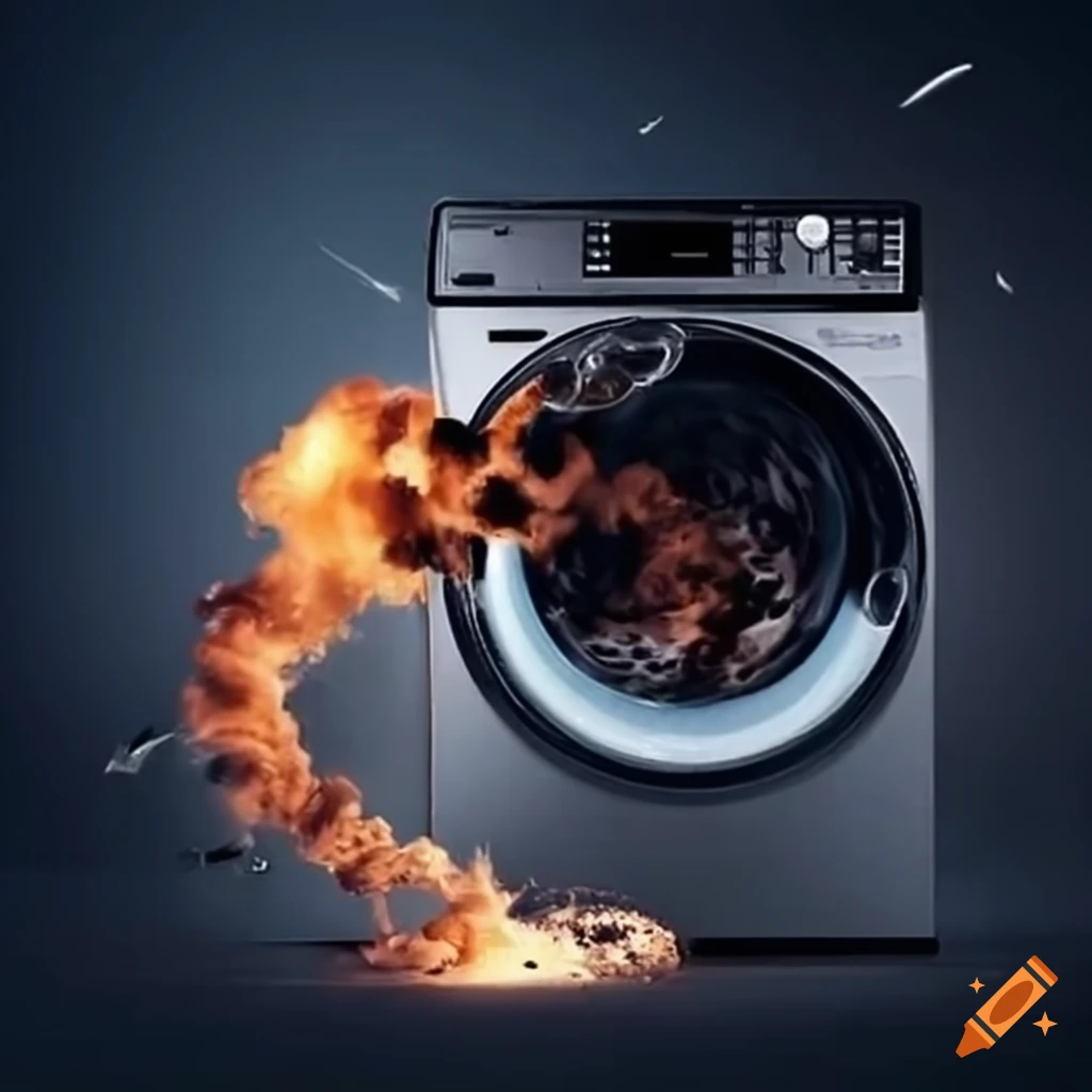 Humorous image of a chaotic washing machine with items flying out on ...