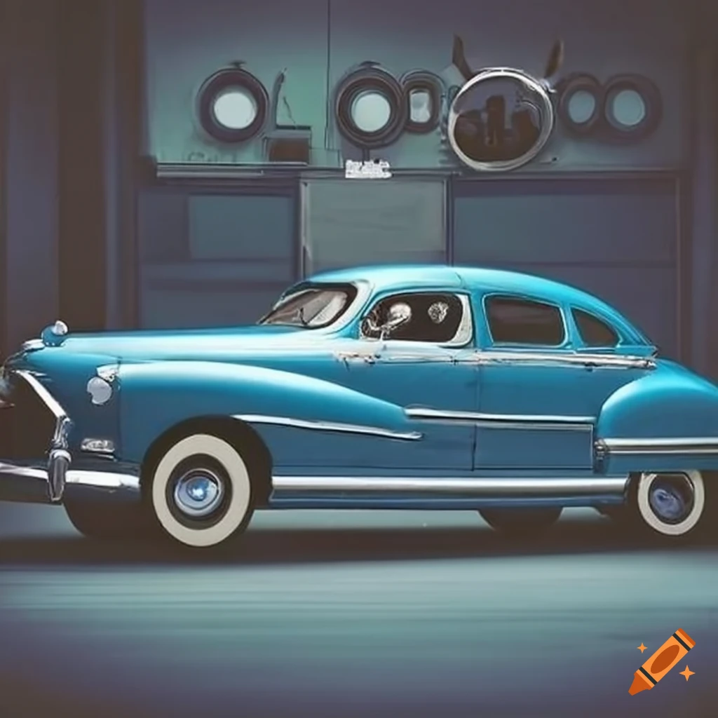 Blue doc hudson from cars with spanner in garage on Craiyon