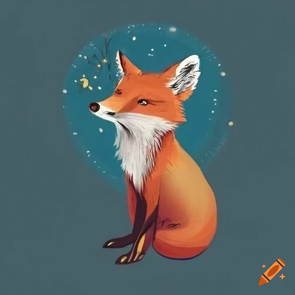Fox in a nighttime forest illustrated in the style of quentin blake on ...