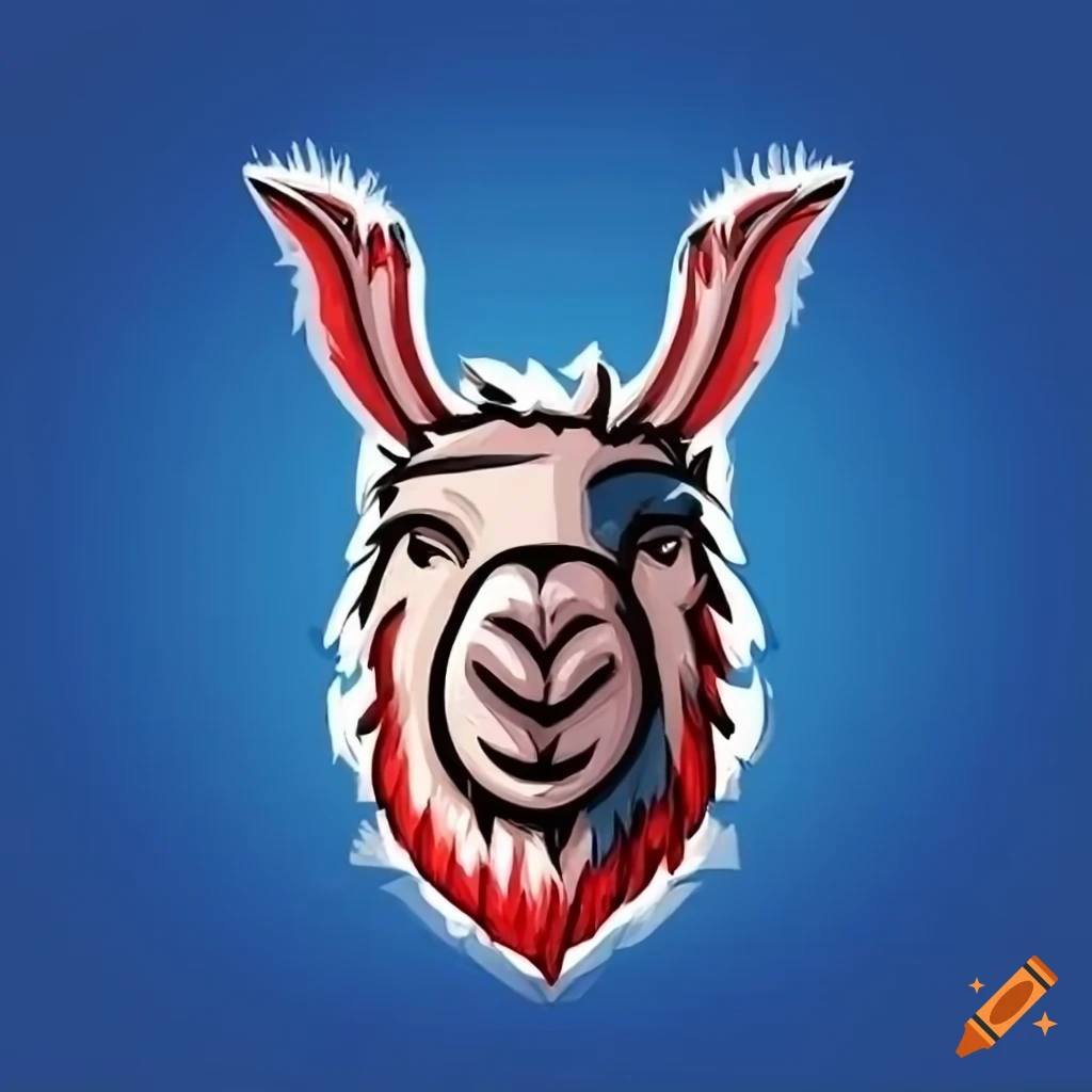 Angry llama lacrosse team mascot logo in red, white, and blue on Craiyon