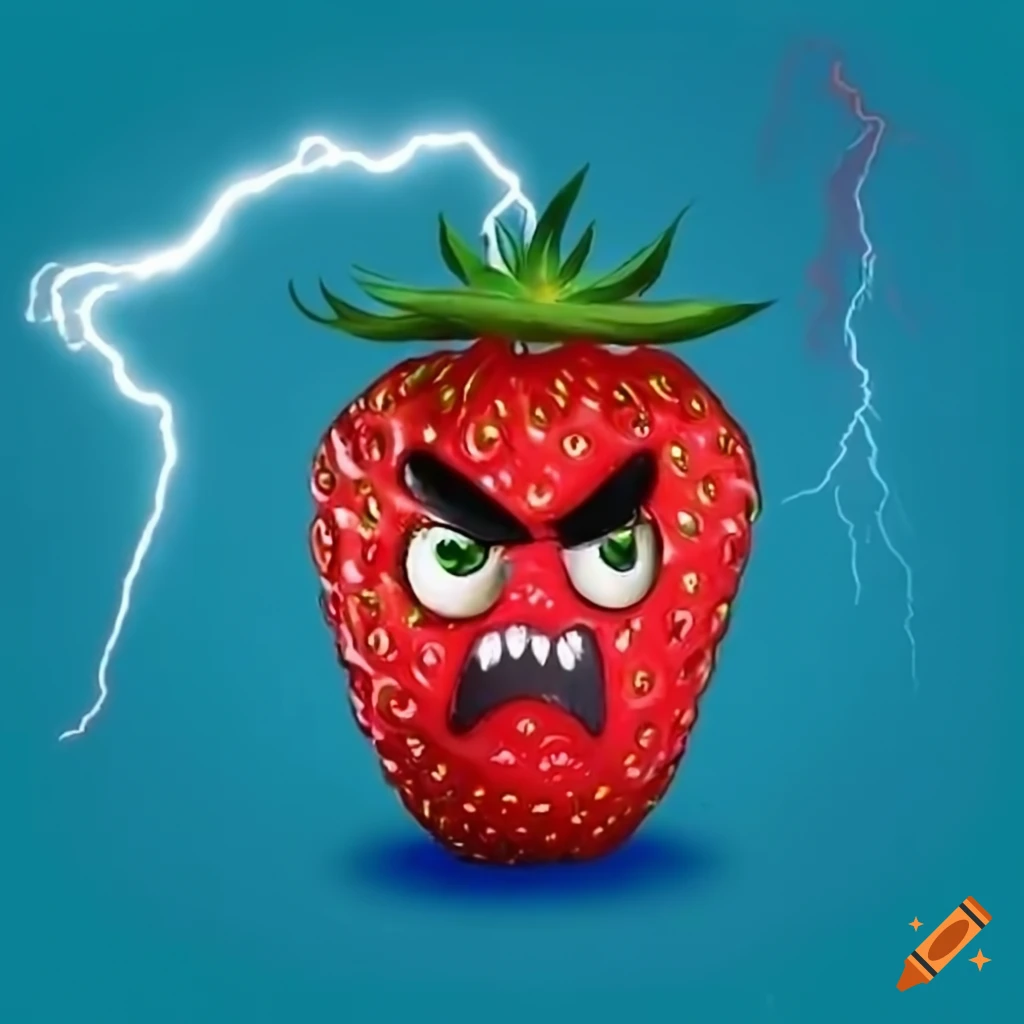 Angry strawberry with lightning on Craiyon
